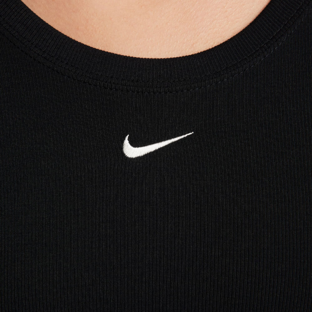 Nike W Nsw Nk Chll Knt Mrib Ss Top Camiseta Manga Corta Negro De Mujer